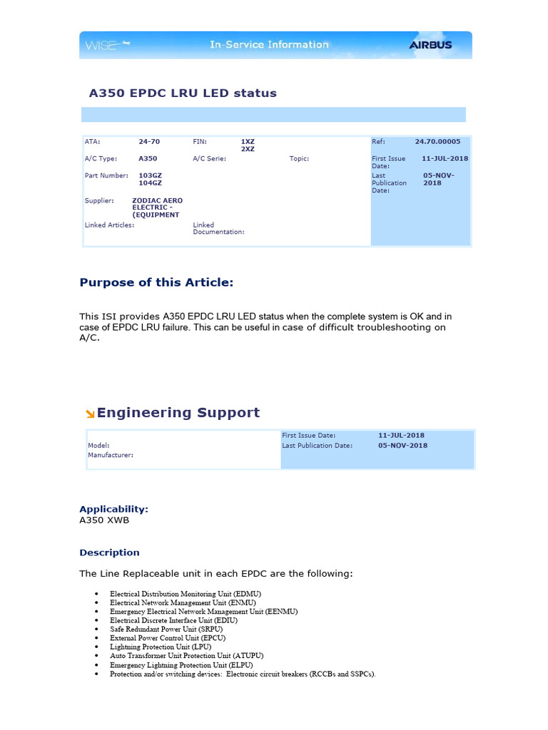 A350 EPDC LRU LED status | PDF