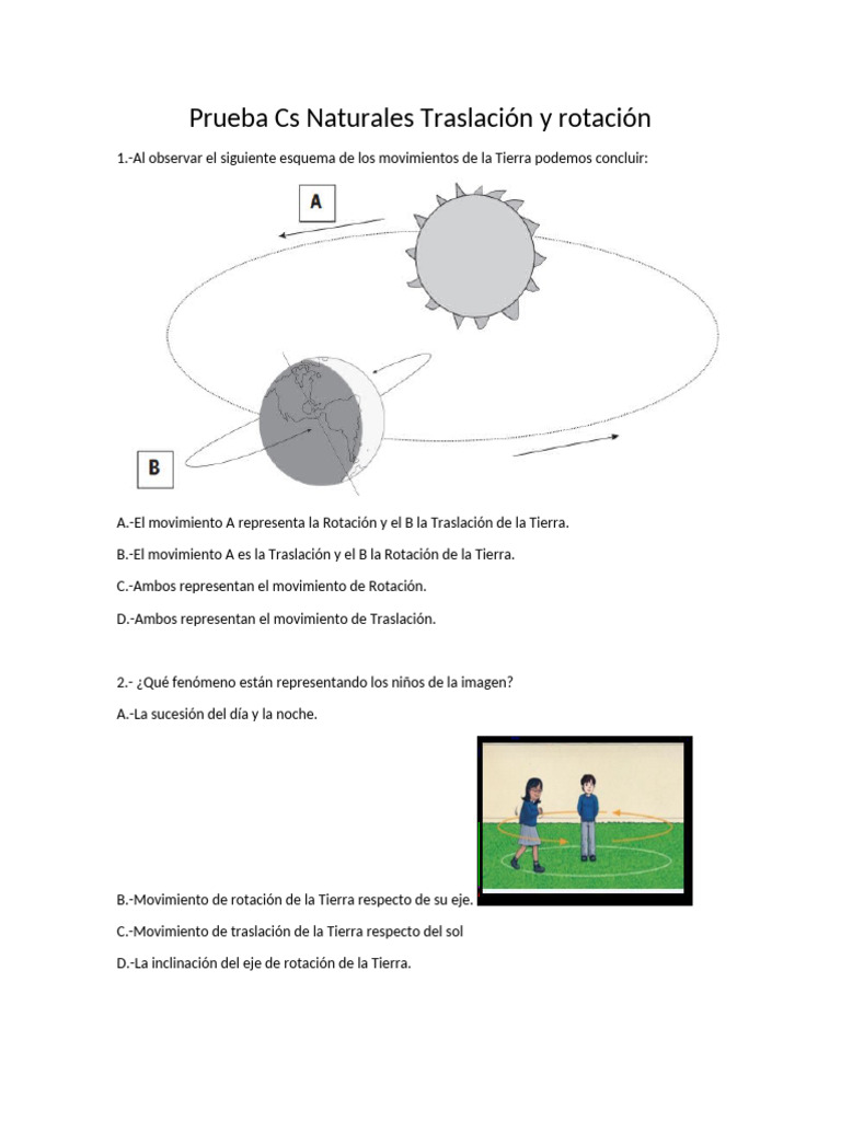 Prueba Cs Naturales Traslación y rotación | PDF