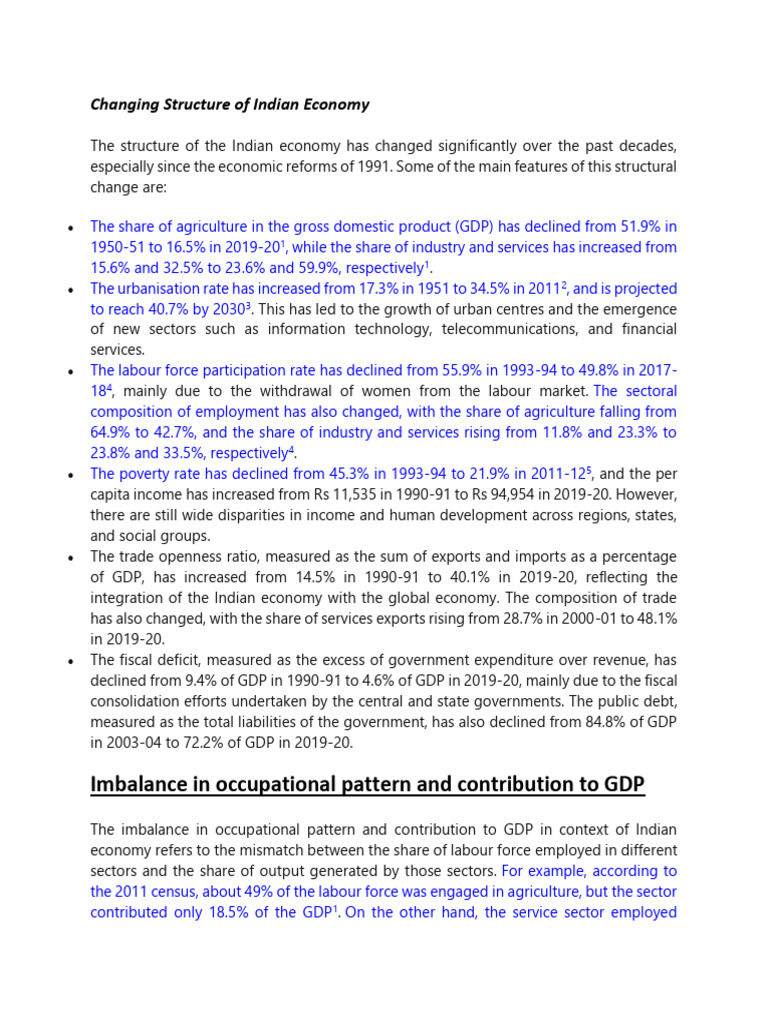 Changing Structure of Indian Economy | PDF