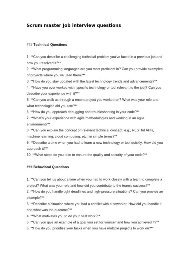 Scrum master Job interview questions | PDF