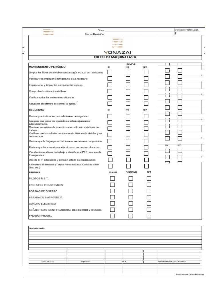 Check List Maq. Laser | PDF