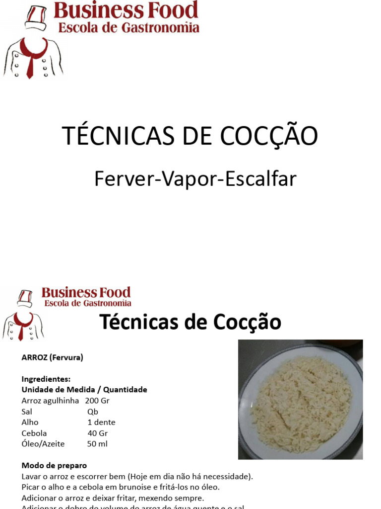 Aula 8 Tec. Coccao Ferver Vapor Escalfar | PDF