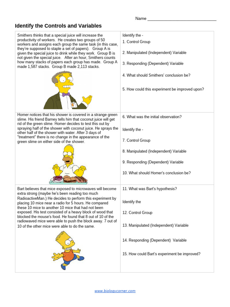 Controls and Variables Simpsons (Old) | PDF | Experiment | The Simpsons ...