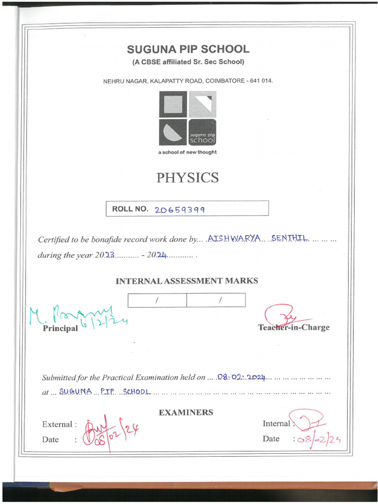 XII-Physics - Sample Record | PDF