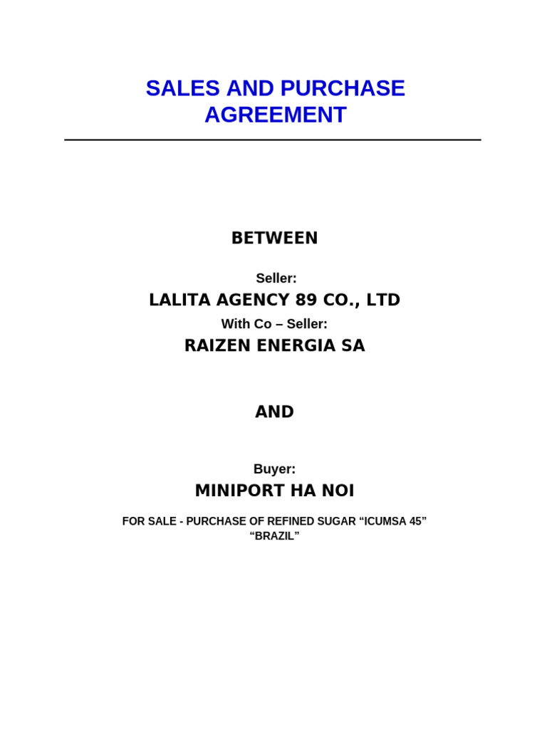 Sale and Purchase Agreement Sugar | PDF