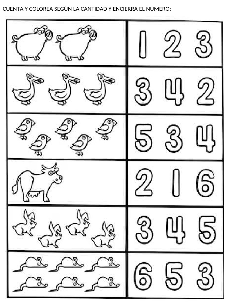 Cuenta y Colorea Según La Cantidad y Encierra El Numero | PDF
