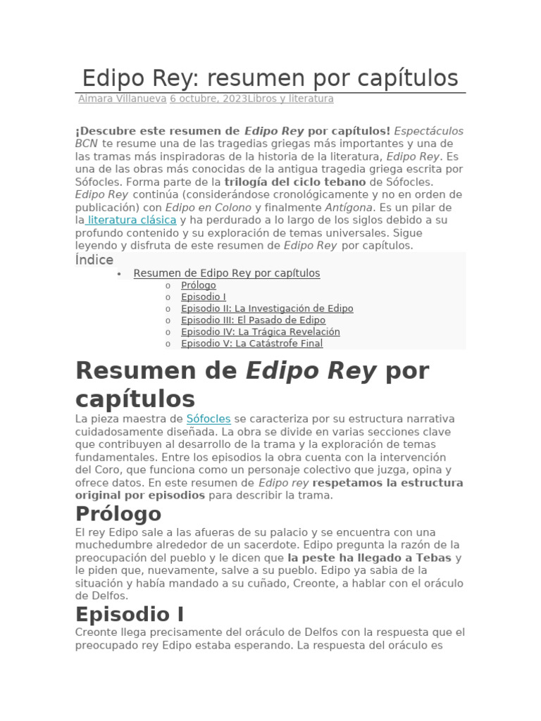 Edipo Rey Resumen | PDF