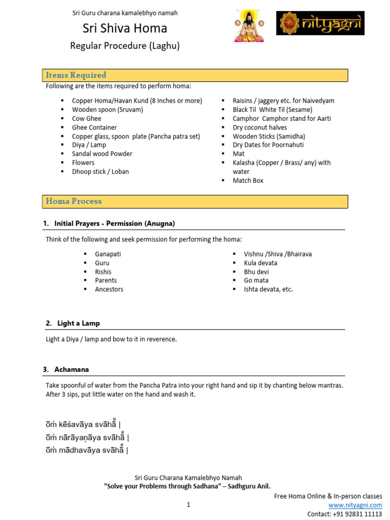 Shiva Homa Procedure and Items List | PDF | Hindu Worship | Indian ...