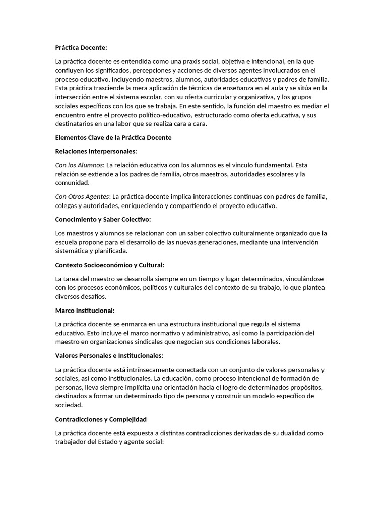 RESUMEN PRACTICA DOCENTE | PDF
