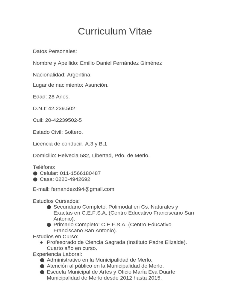 Fernandez Gimenez Emilio Daniel CV | PDF