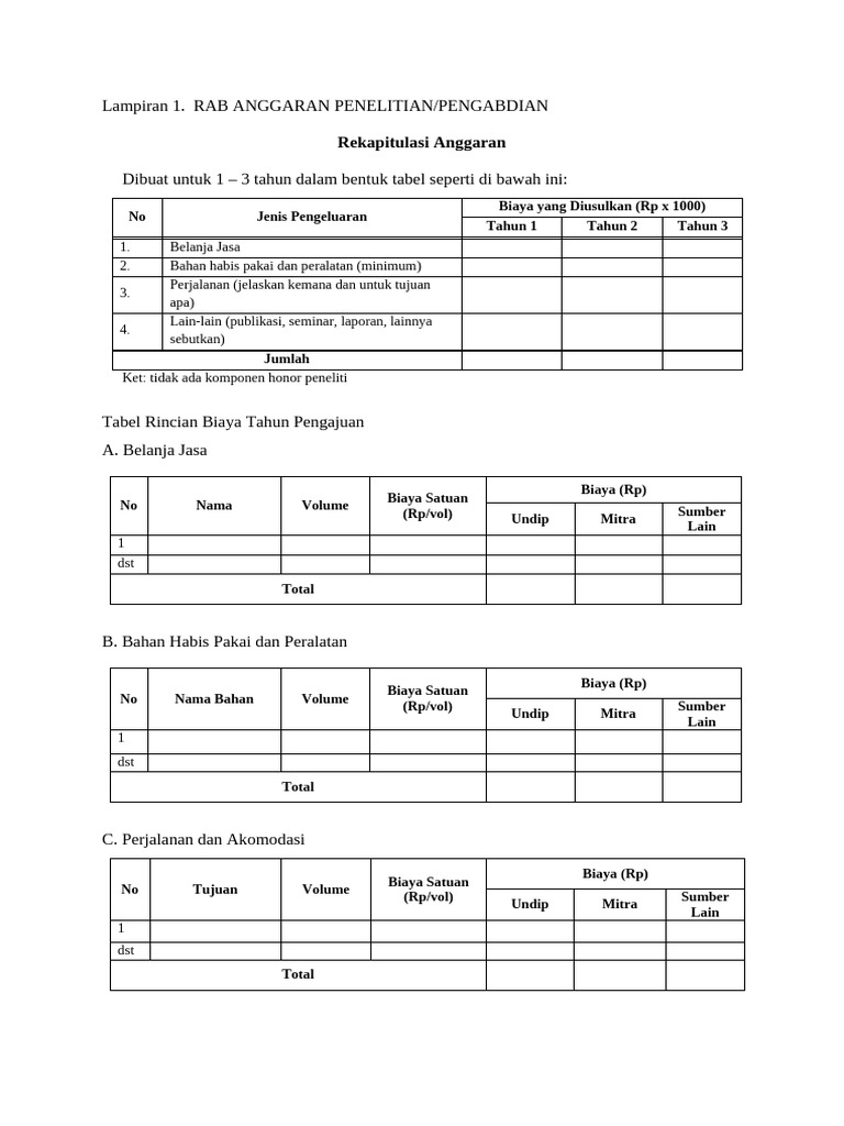 Lampiran 1. RAB ANGGARAN PENELITIAN PENGABDIAN | PDF
