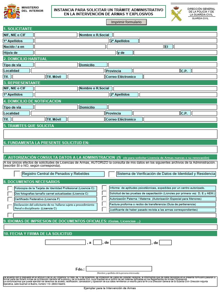 Modelo Solicitud Guardia Civil | PDF