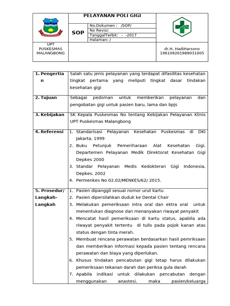 3.sop Pelayanan Poli Gigi | PDF