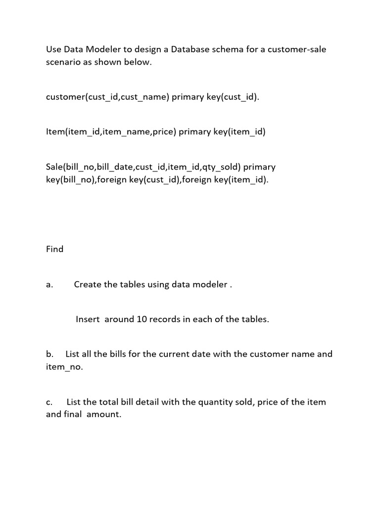 Use Data Modeler To Design A Database Schema For A Customer | PDF