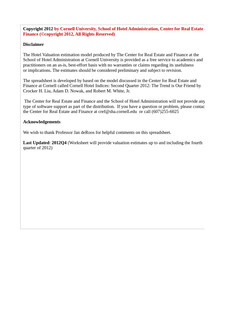 Hotel Valuation Toolkit | PDF