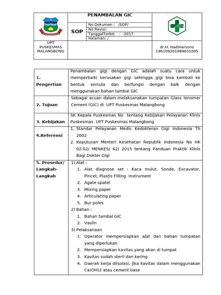 Sop Penambalan Gic | PDF