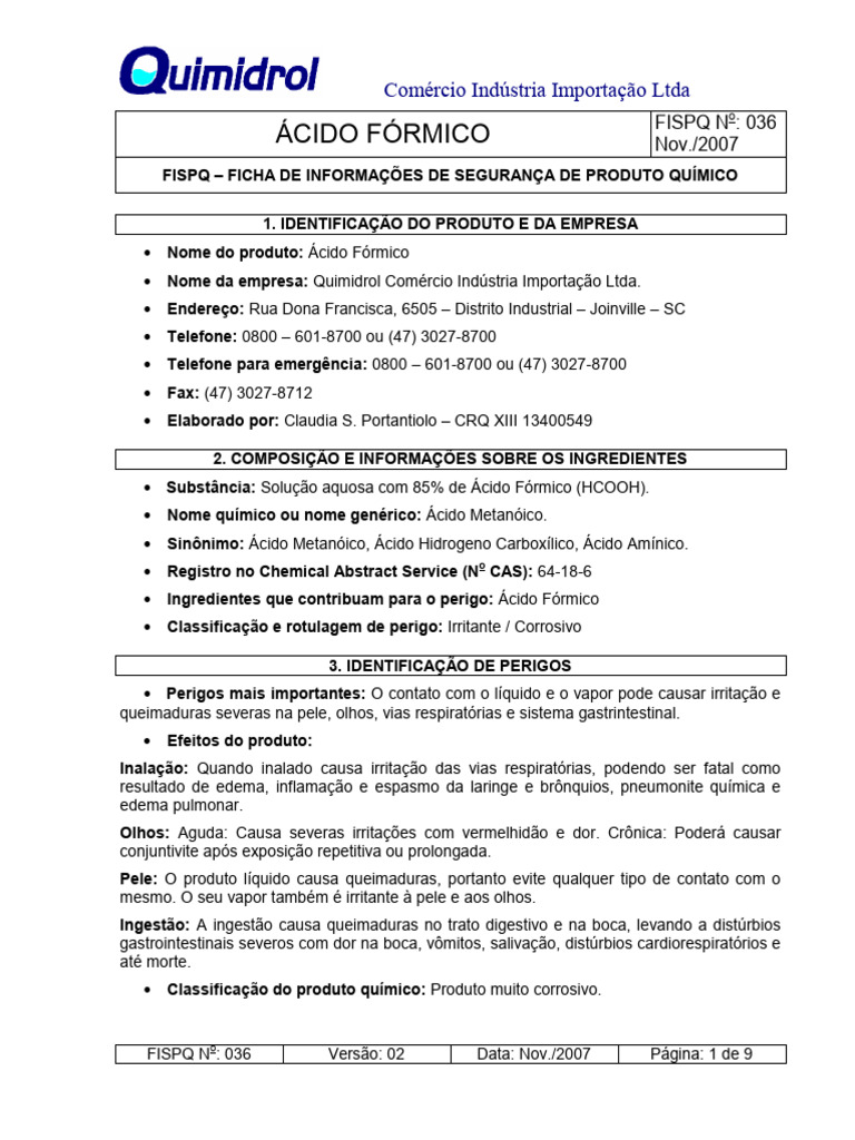 Ácido Fórmico | PDF