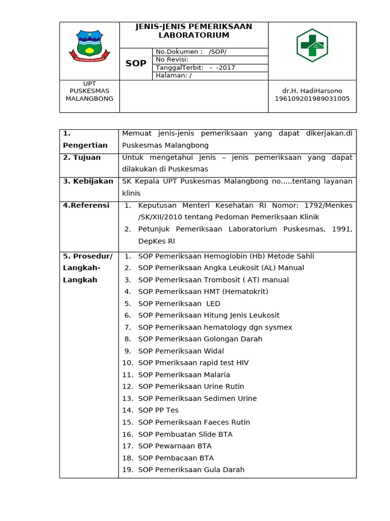 SOP JENIS PEMERIKSAAN | PDF