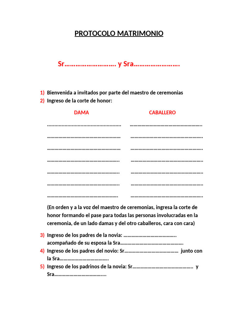 Ejemplo de Protocolo Boda | PDF