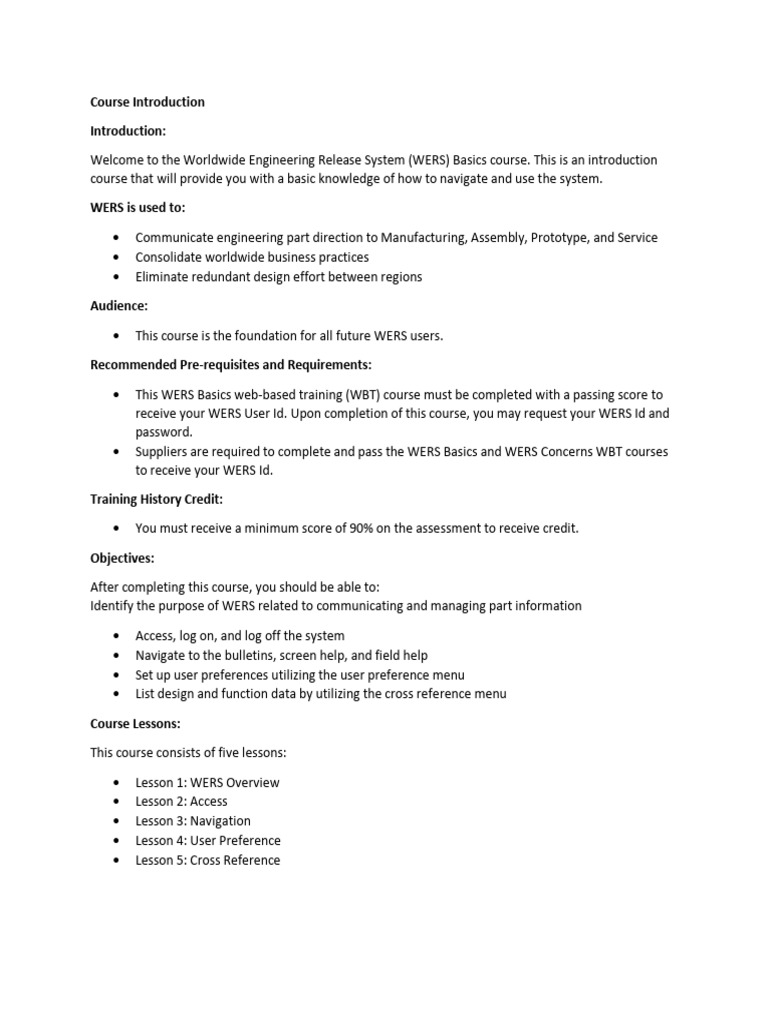 WERS Basics Full Course Transcript | PDF