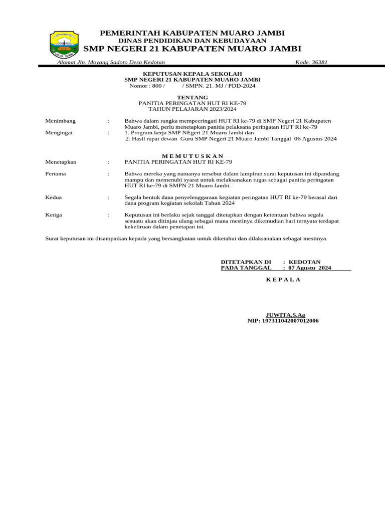 SK Panitia HUT RI Ke 79 | PDF