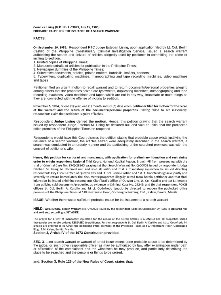 Corro vs. Lising | PDF