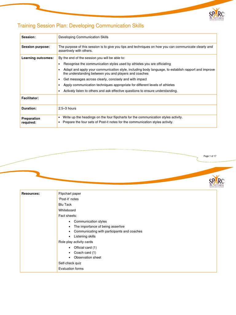 Communication Skills Training Plan | PDF | Body Language | Nonverbal ...