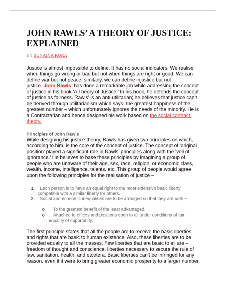 John Rawl S Theory of Social Justice | PDF