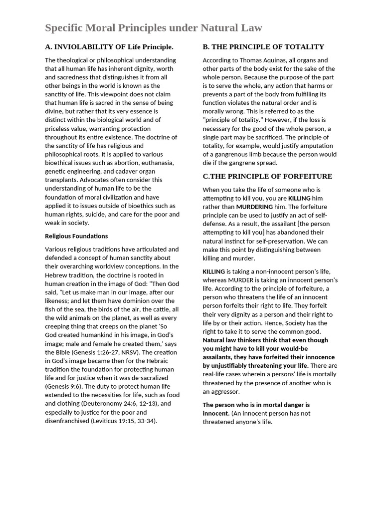 Natural Law: Key Moral Principles | PDF | Good And Evil | Natural Law
