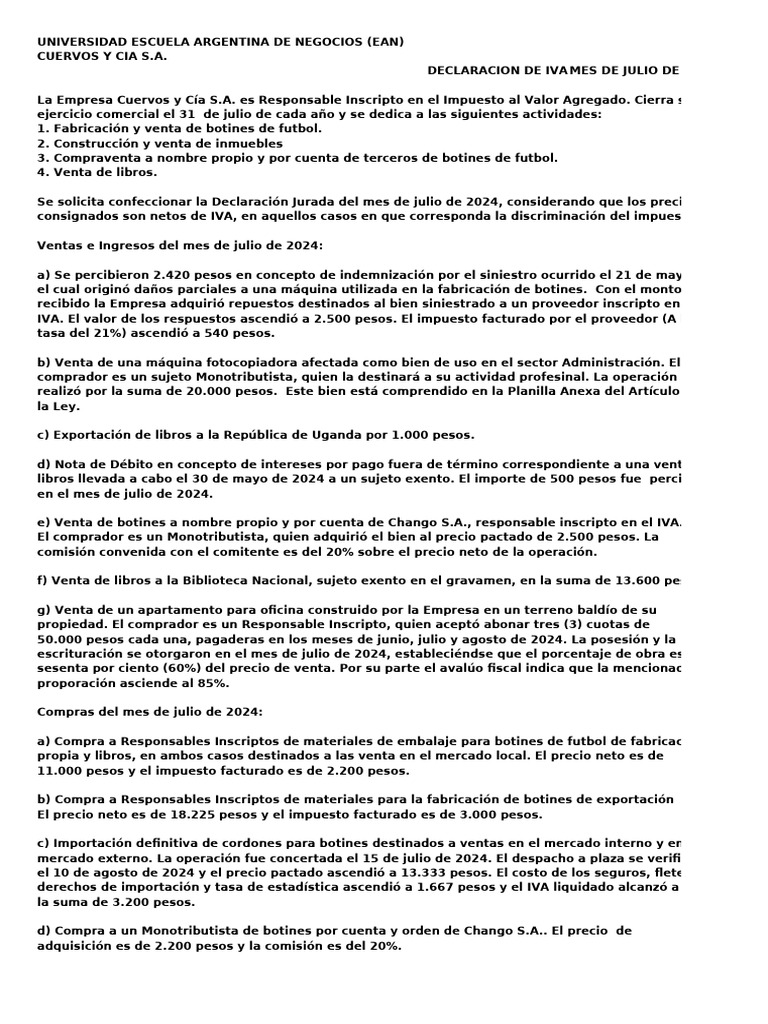 Ejercicio IVA Cuervos y Cía. | PDF Ejercicio IVA Cuervos y Cía. | PDF