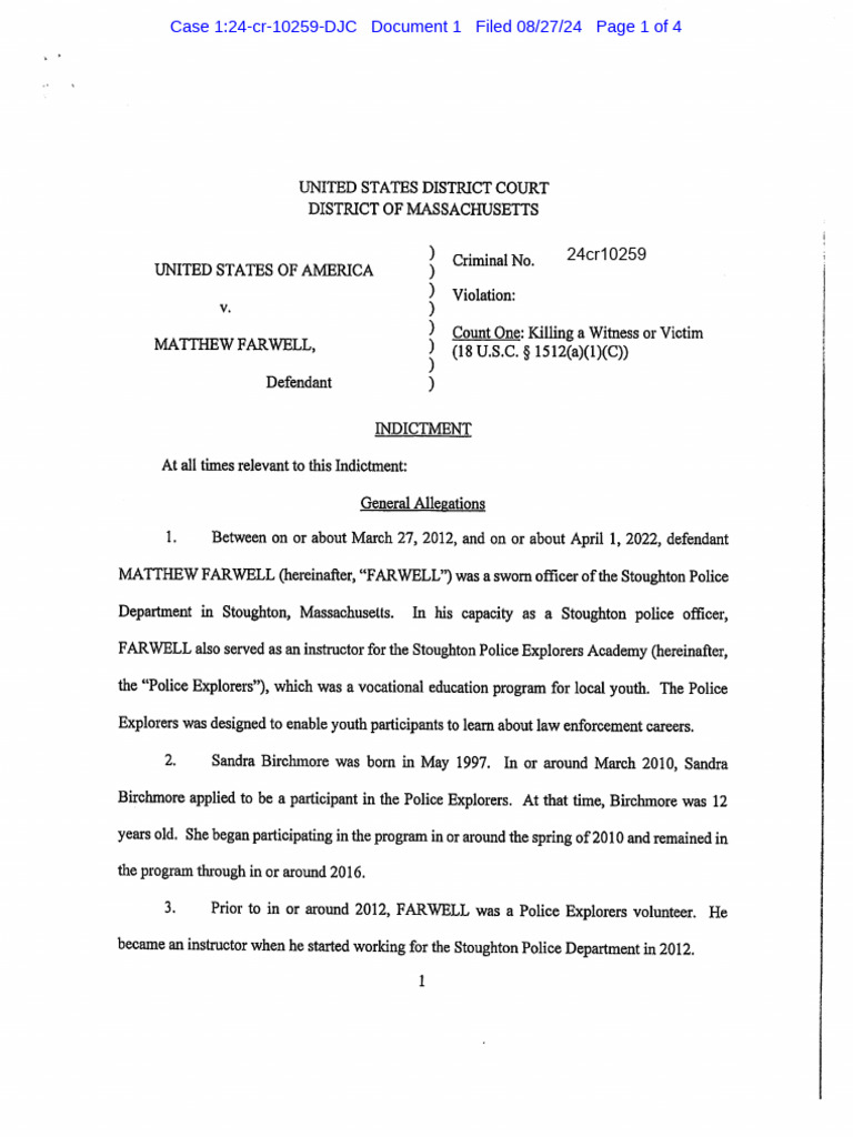 Matthew Farwell Indictment for Witness Killing | PDF