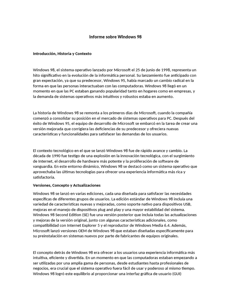 Informe Sobre Windows 98 | PDF