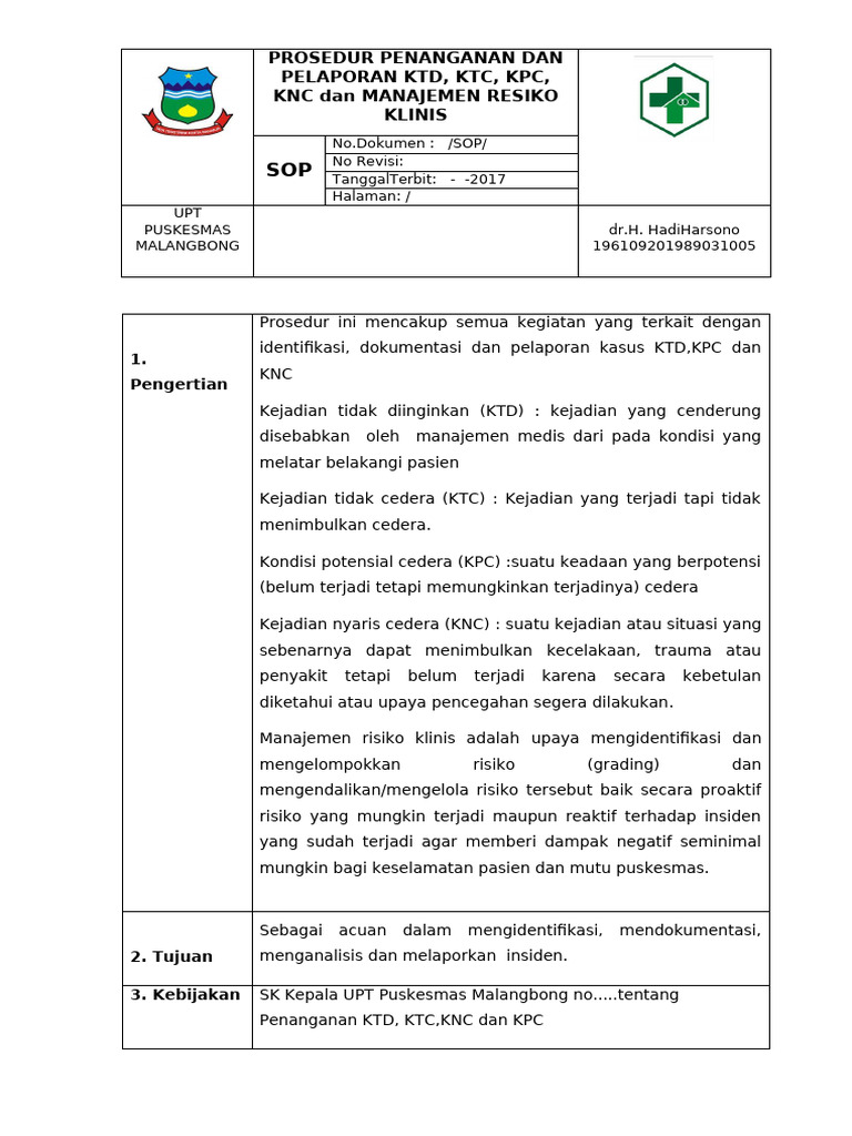 6.sop Penanganan KTD, KTC, KNC Dan KPC | PDF