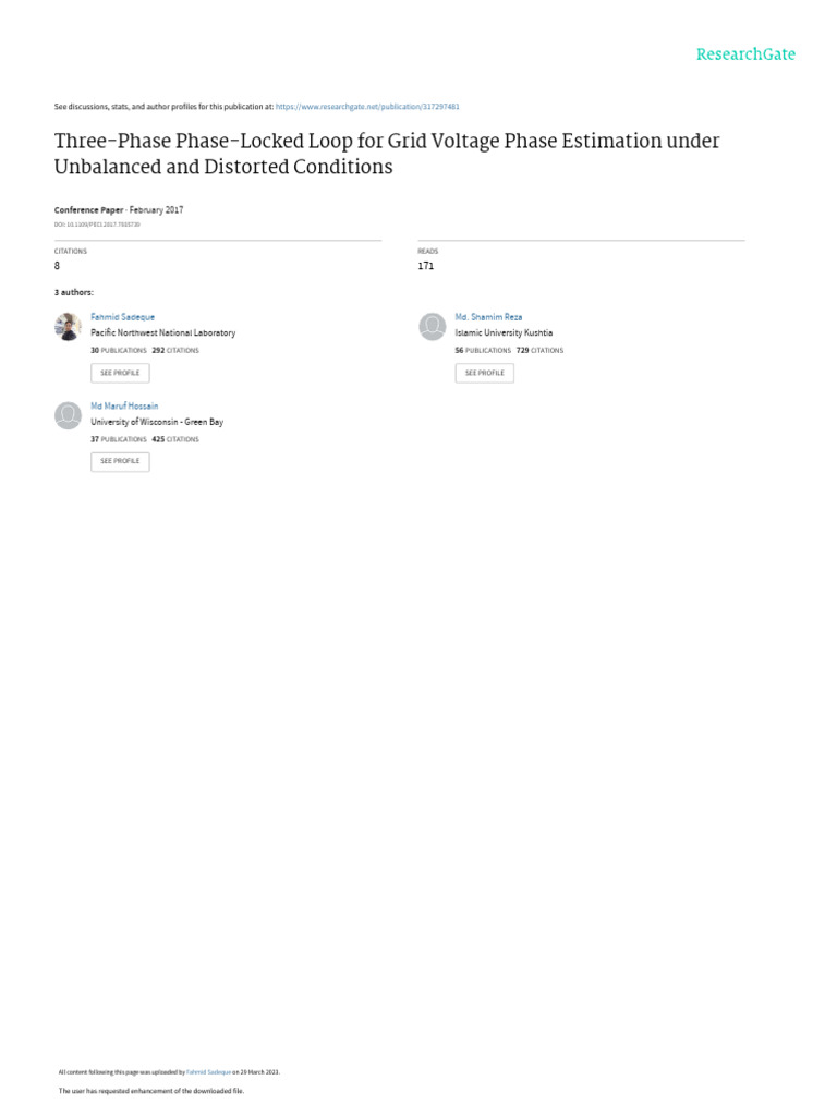 Three-Phase Phase-Locked Loop For Grid Voltage Phase Estimation Under Unbalanced and Distorted ...