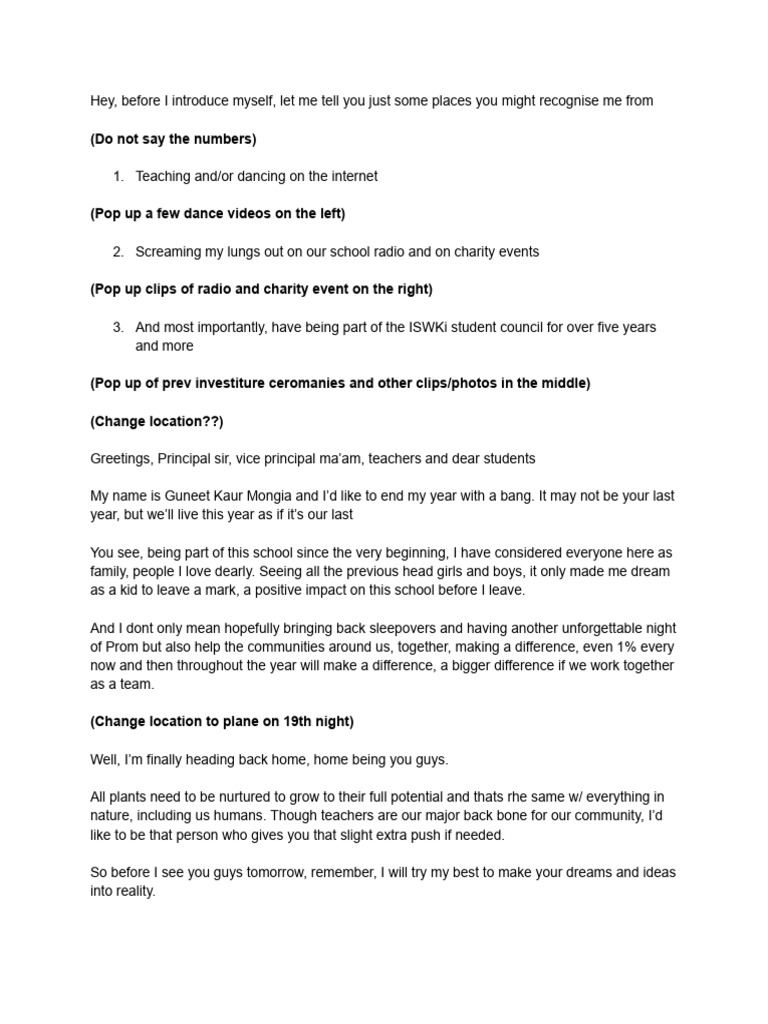 School Captain Speech | PDF