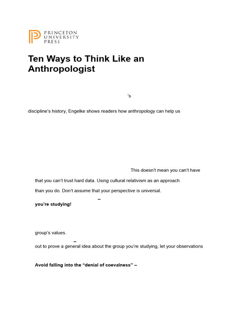 10 Ways To Think Like An Anthropologist | PDF