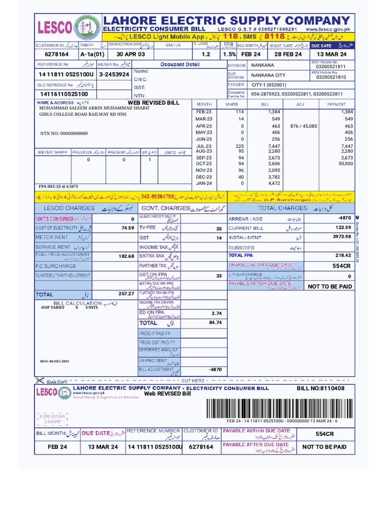 LESCO - Web Bill | PDF