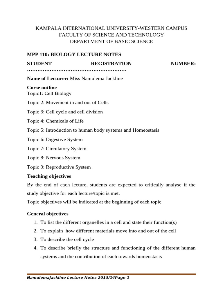 Biology Lecture Notes 1 | PDF