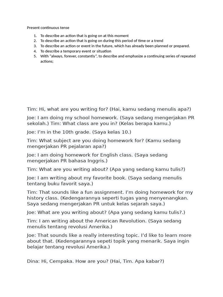 Present Continuous Tense Dialg | PDF