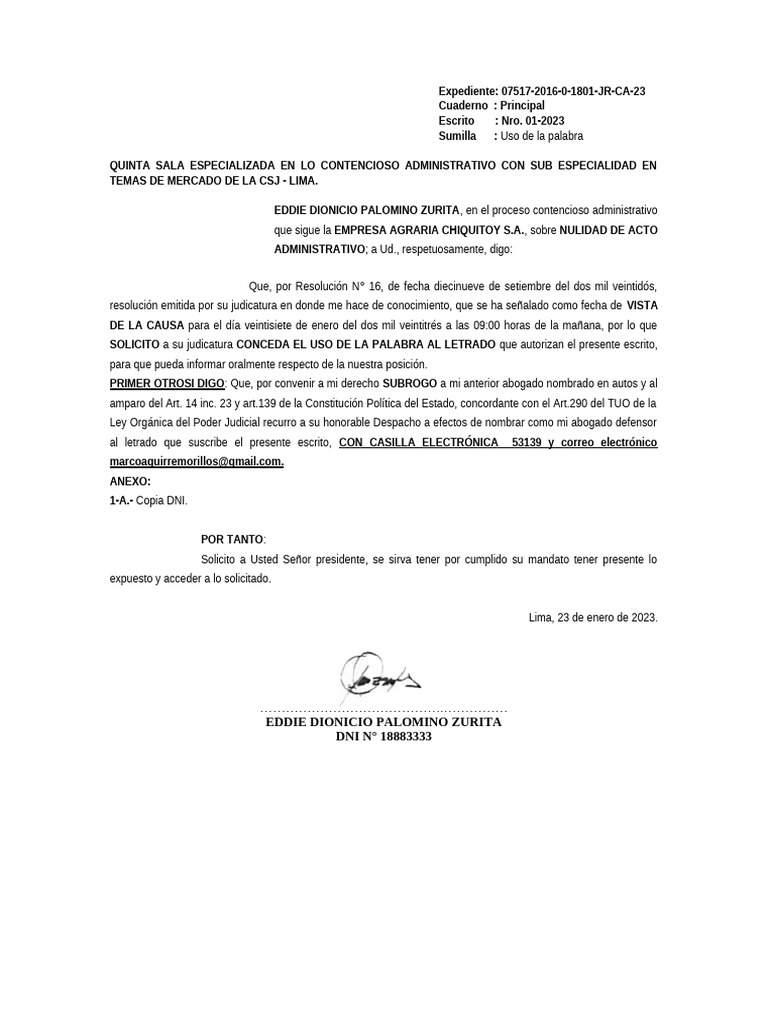 Escrito Solicito Informe Oral | PDF