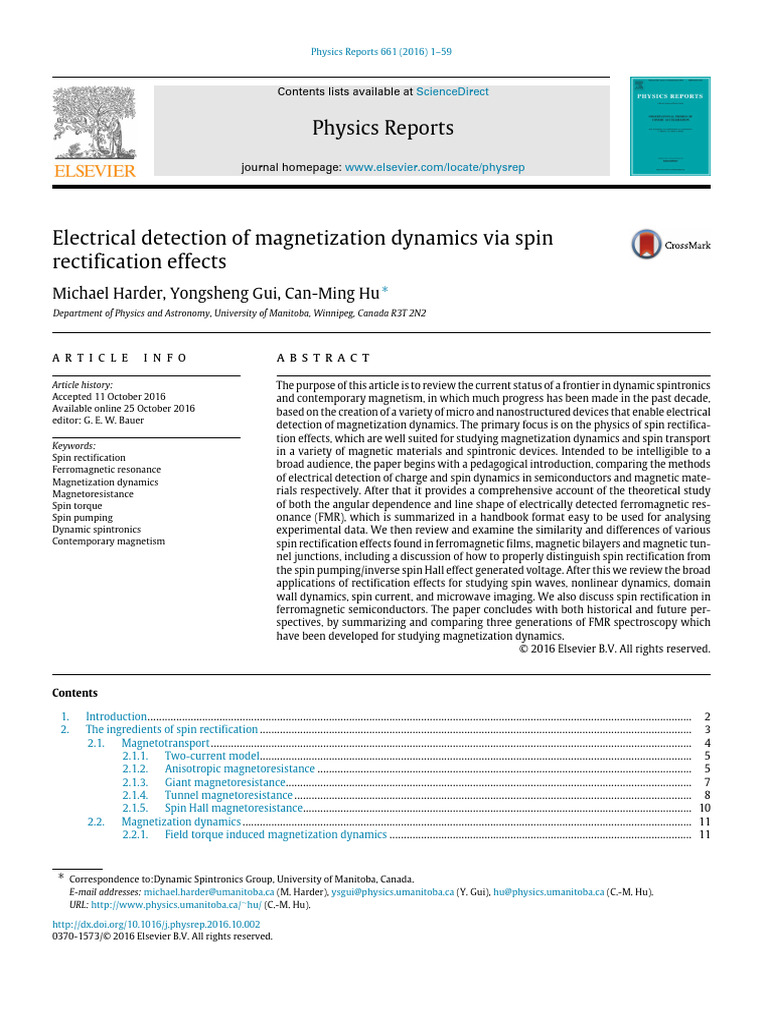Harder Et Al 2016 Physics Reports Electrical Detection Of Magnetization Dynamics Via Spin