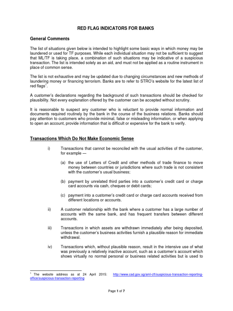 Banks - Red Flag Indicators | PDF