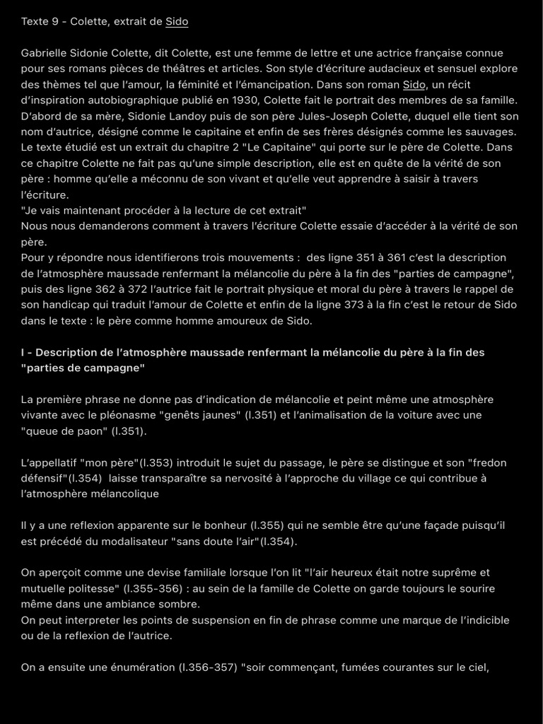 Texte 9 - Colette, Extrait de Sido | PDF