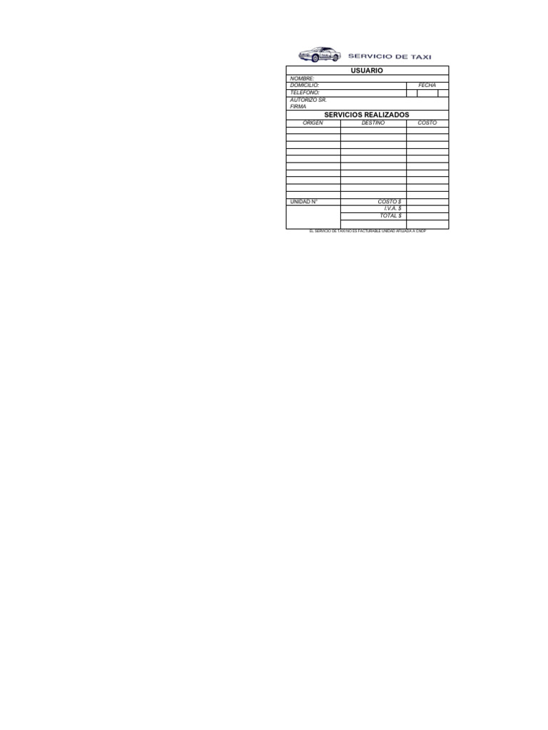 Ticket de Taxi para Imprimir | PDF