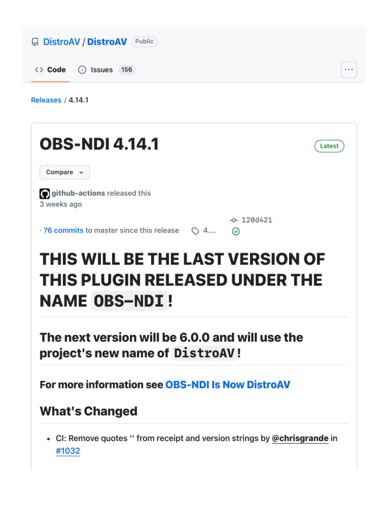 Release OBS-NDI 4.14.1 DistroAV-DistroAV GitHub | PDF