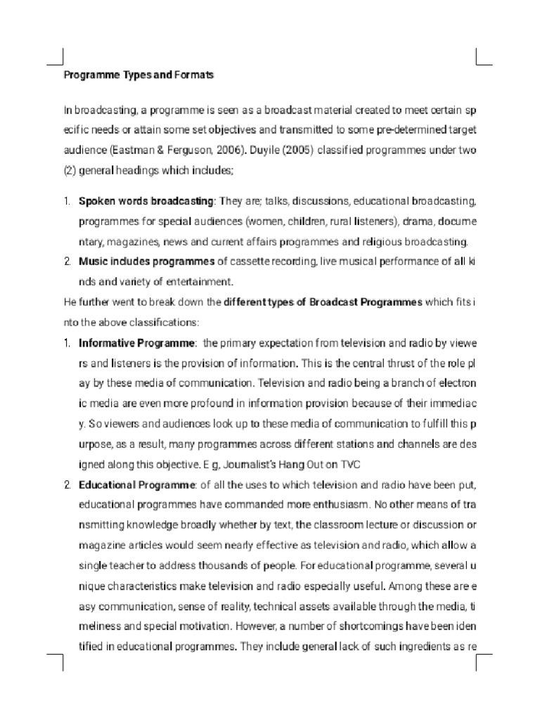 Programme Types and Formats - Phoenix | PDF