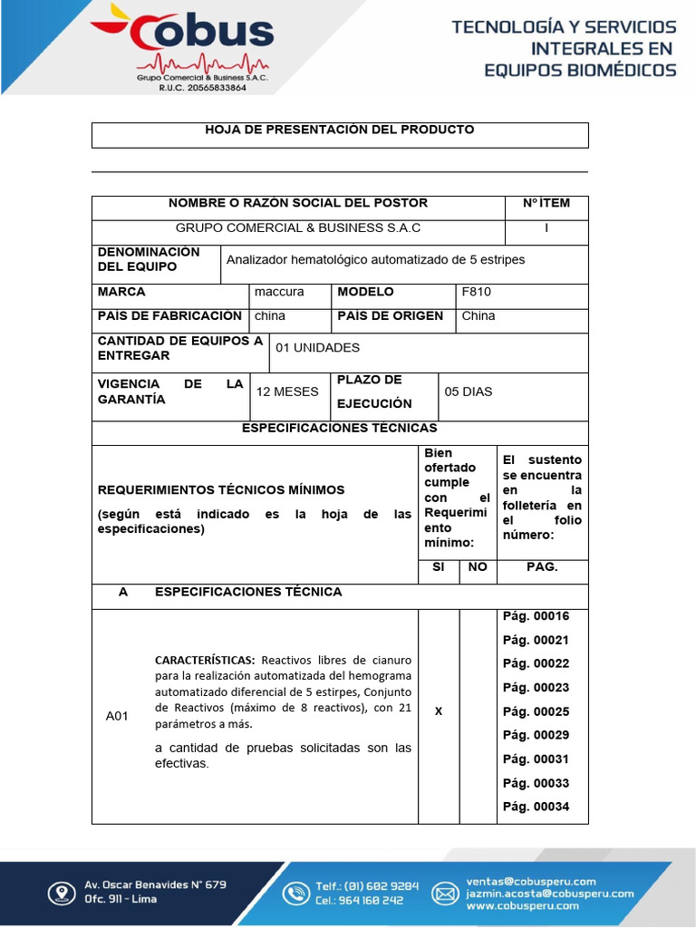 COBUS ANALIZADOR HEMATOLOGICO AUTOMATIZADO 5 Estripes Ayacucho | PDF