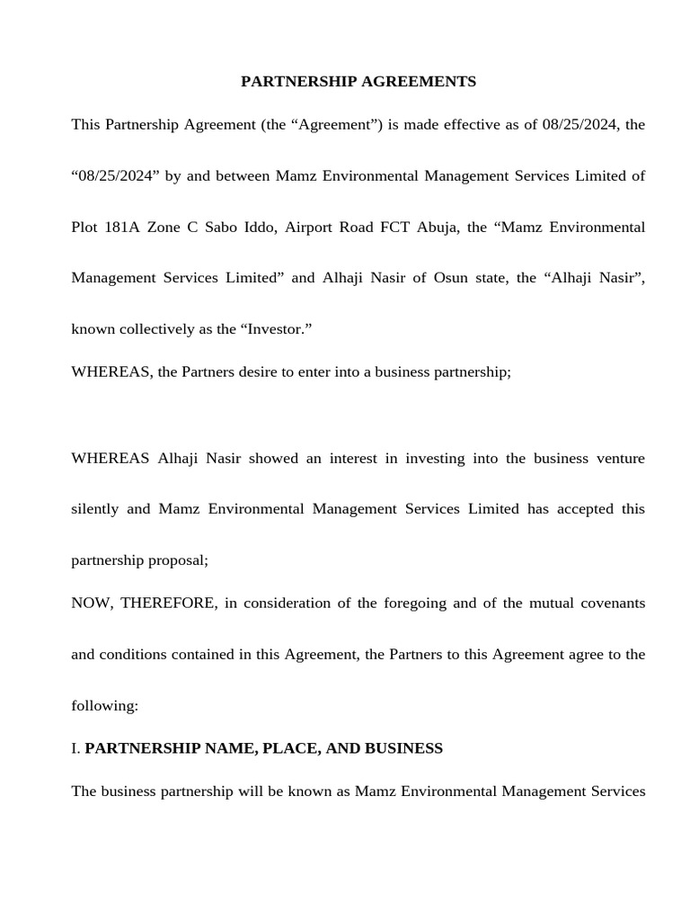 Partnership Agreement Overview | PDF | Partnership | Income Statement