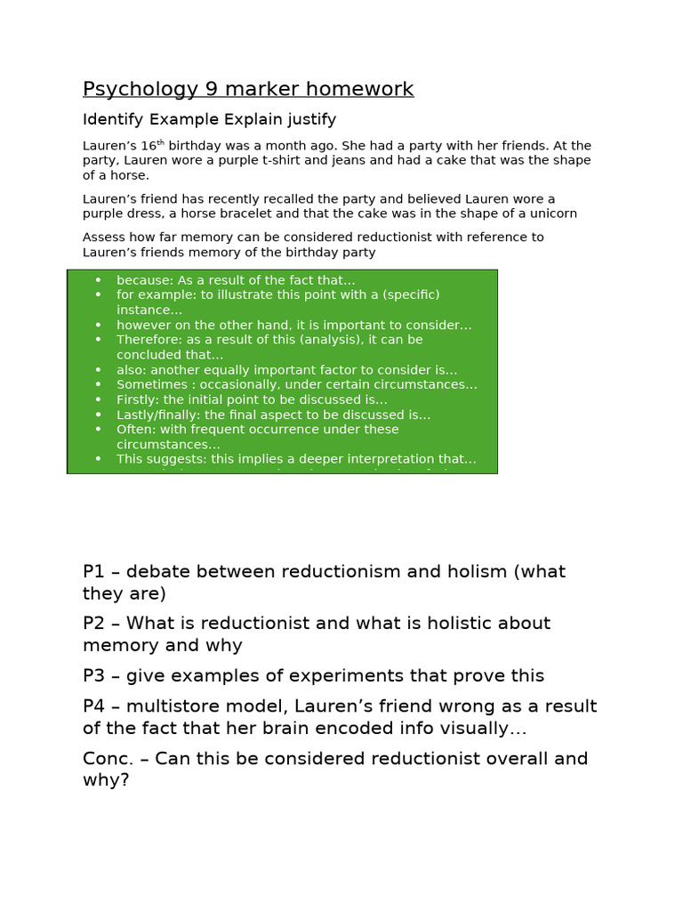 Psychology 9 Marker Homework | PDF