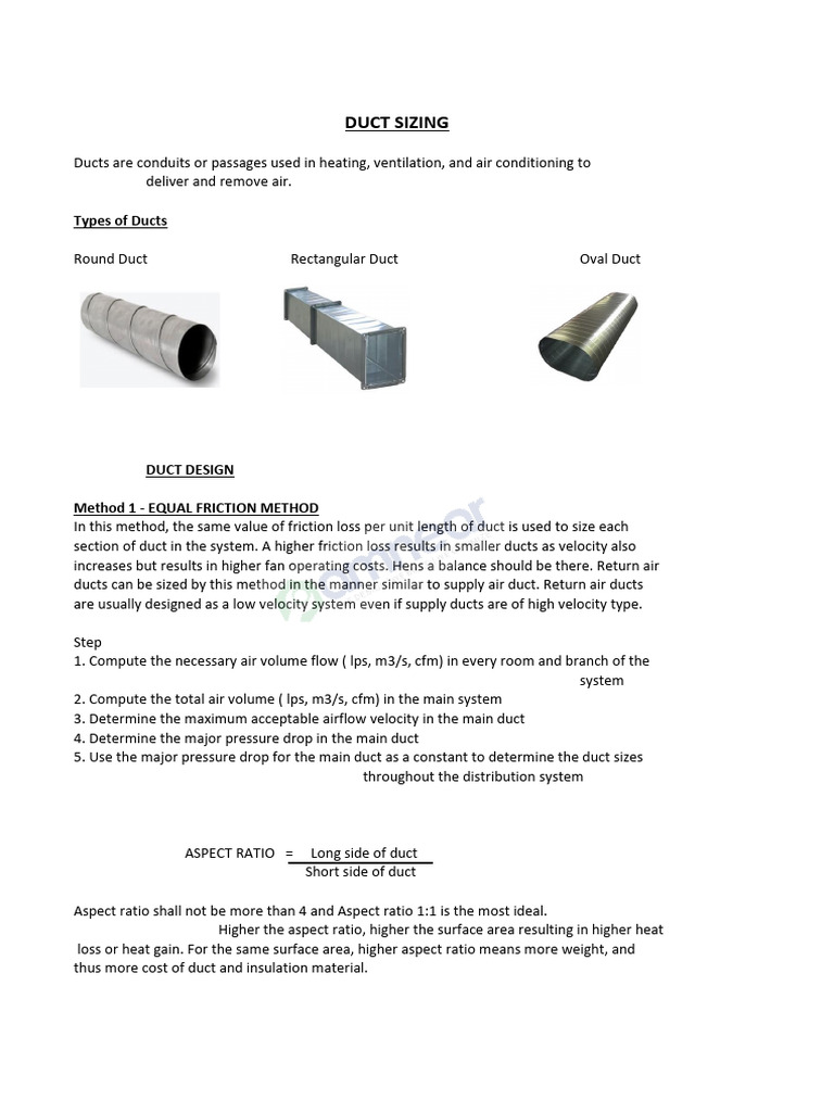 Duct Sizing: Types of Ducts | PDF
